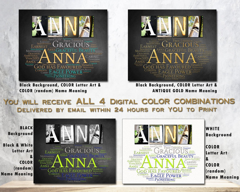 Anna Meaning Name Art Gift | 4 Digital Prints – Letter Art Gifts