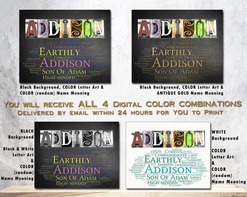 Addison Name Meaning Gift | 4 Digital Prints – Letter Art Gifts