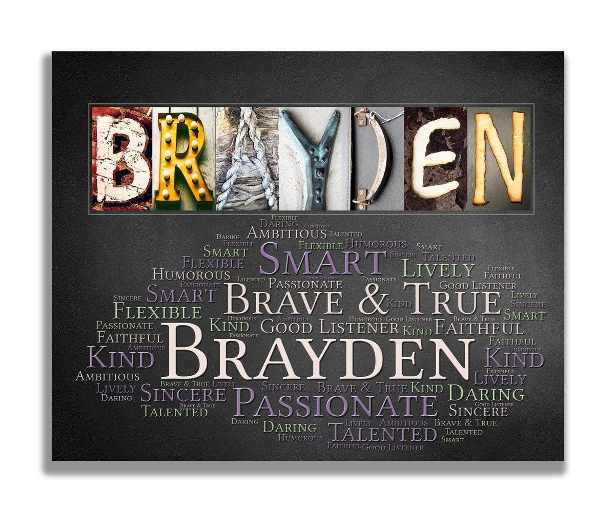 Brayden Meaning Name Art Gift | 4 Digital Prints – Letter Art Gifts